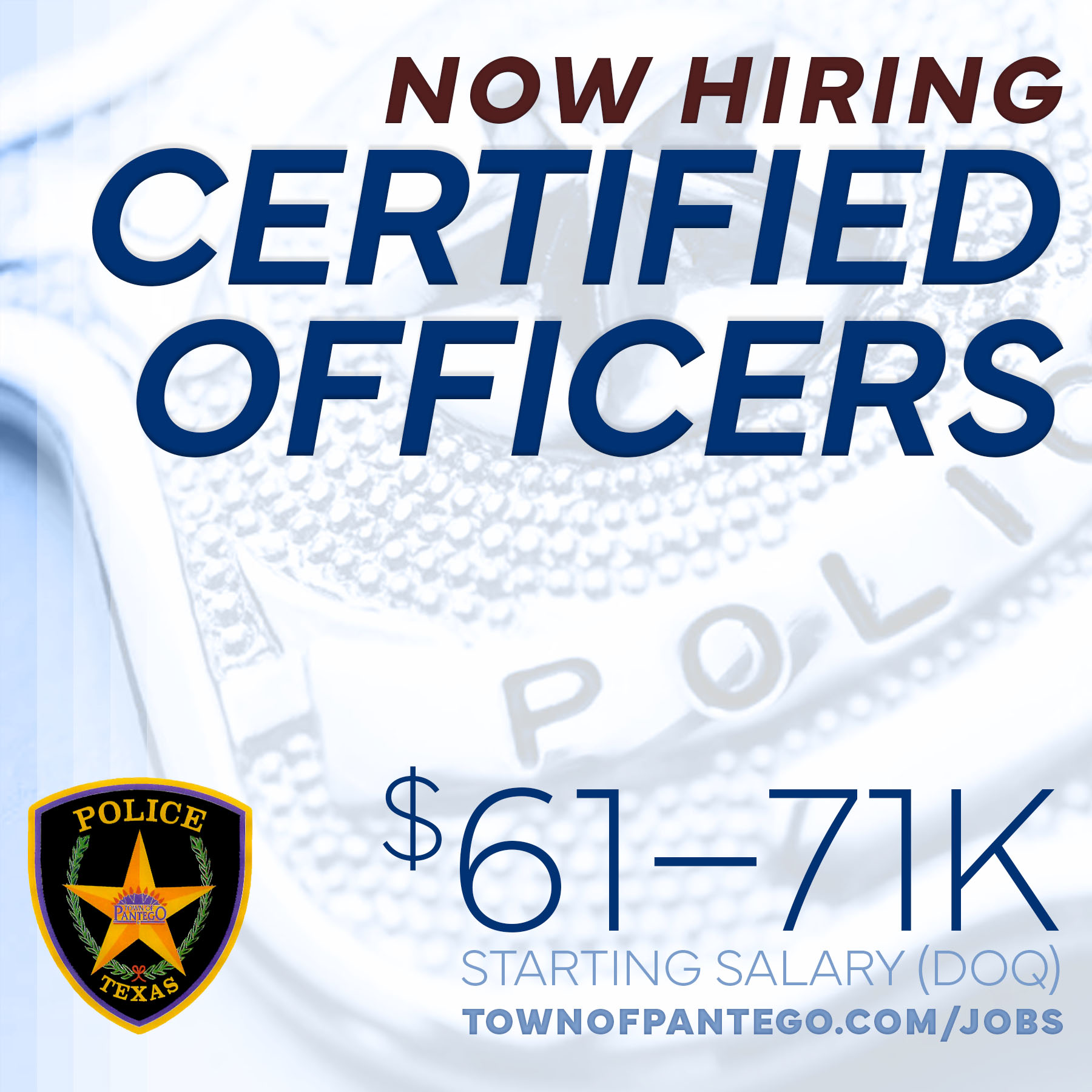 Pantego, TX - Public Safety ‣ Police Officer – Certified, Full-Time